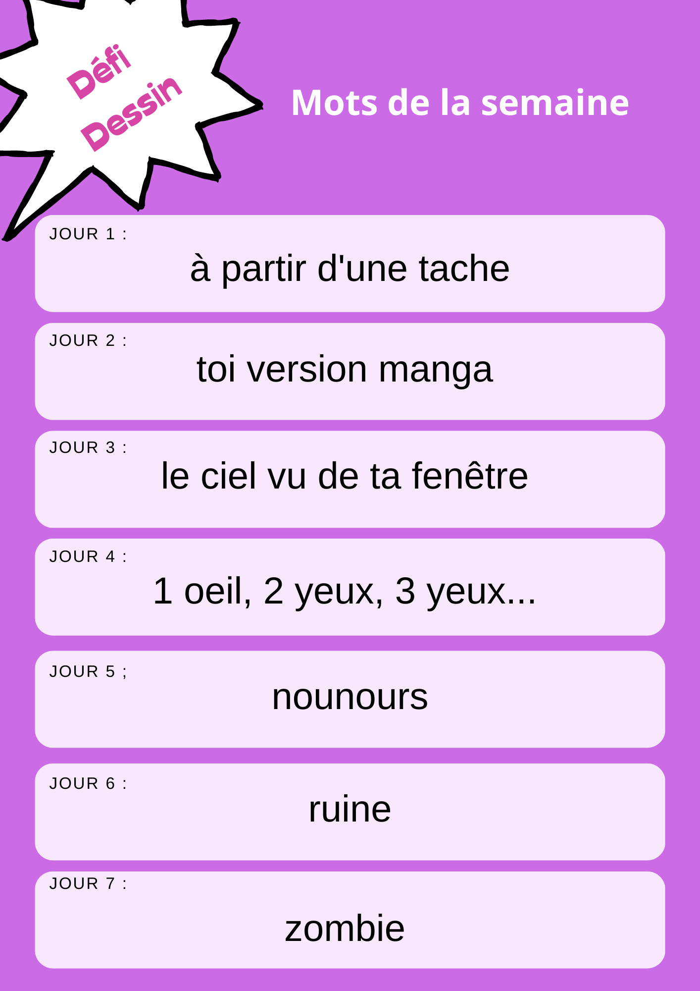 Défi de dessin du mois d'octobre - Mots de la semaine 4 - Actualités ...