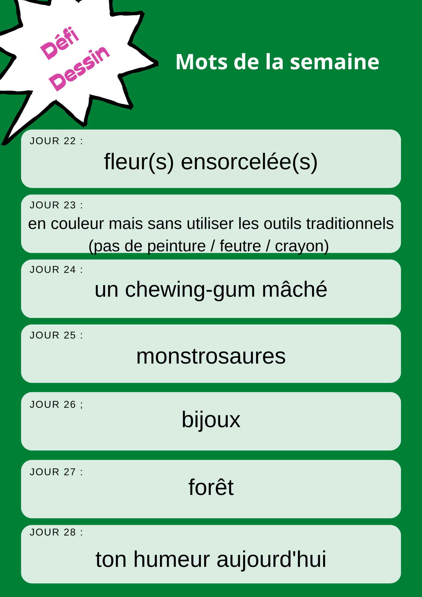 Défi de dessin du mois d'octobre - Mots de la semaine 4 - Actualités ...