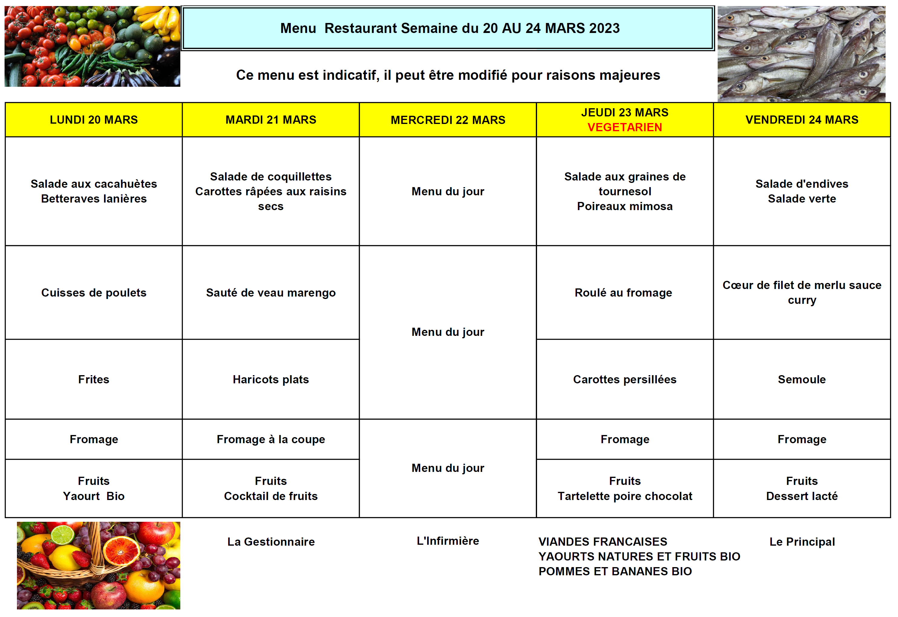 MENU : Semaine du Lundi 20 Mars Au Vendredi 24 Mars - LES MENUS DU SELF ...